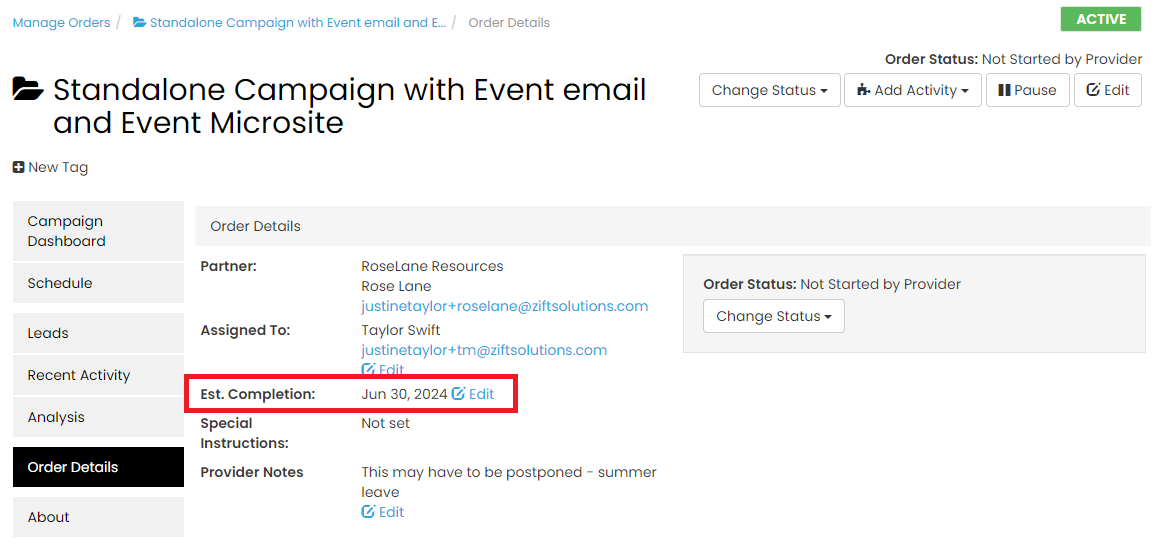 Adding Estimated Completion Dates to Orders (Providers) – ZiftONE