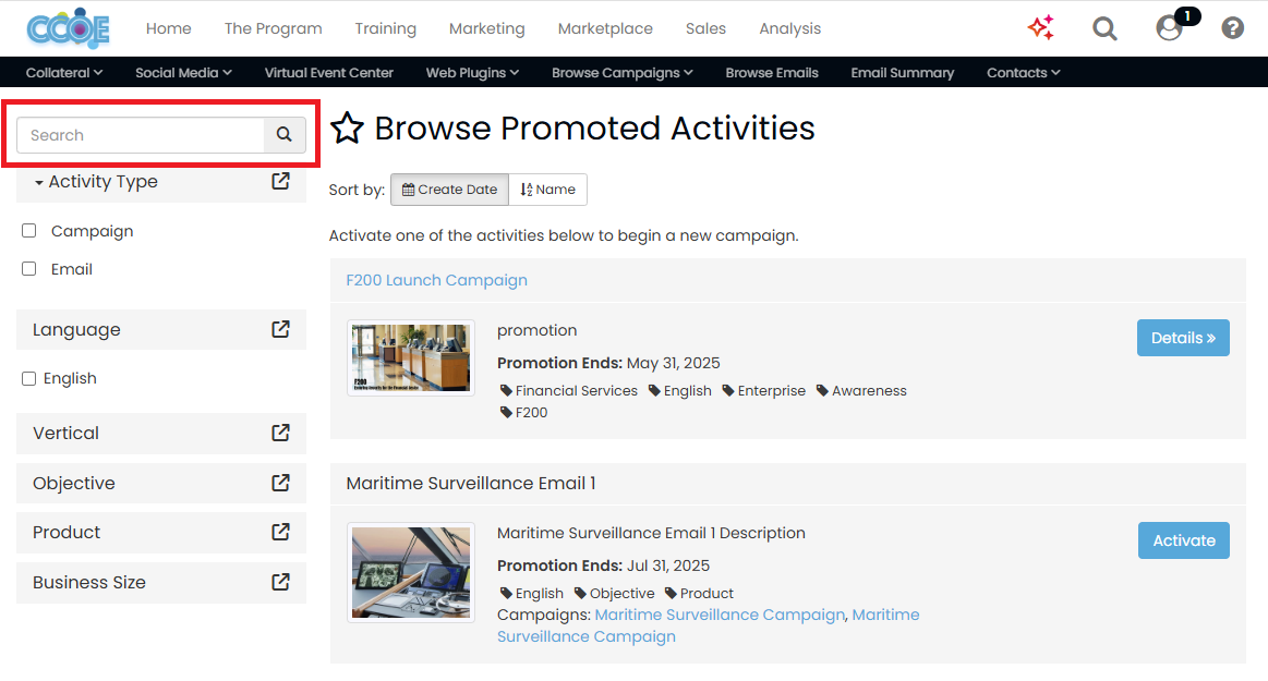Browsing Promoted Activities – ZiftONE