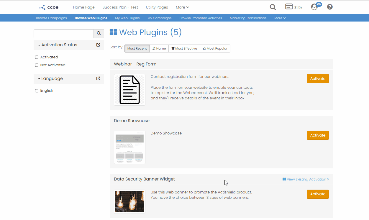 Manage Web Plugins – ZiftONE